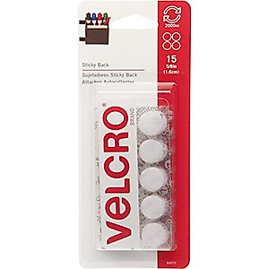 VELCRO Brand Sticky Back Hook and Loop Fasteners, Perfect for Home or Office, 5/8", Pack of 15, White, Coins
