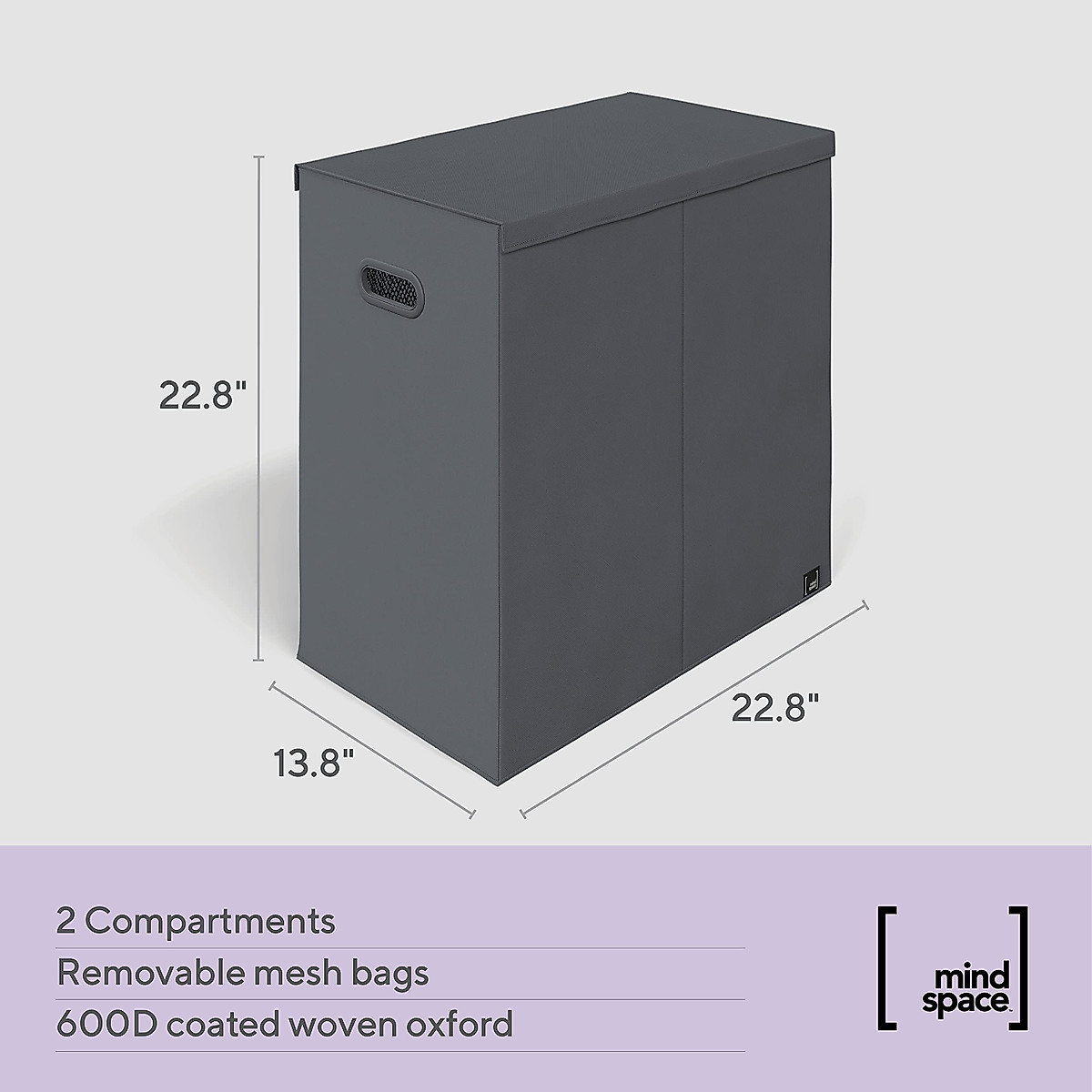 Double Laundry Hamper with Lid and Removable laundry Bags, Dirty Clothes Hamper - Collapsible Laundry Bin with 2 Compartment for Laundry Room, Bedroom, Bathroom, College Dorm, Oxford Collection, Grey