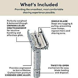 ROCKWELL RAZORS R1 Double Edge Safety Razor in Gunmetal, Butterfly Open with 5 Blades