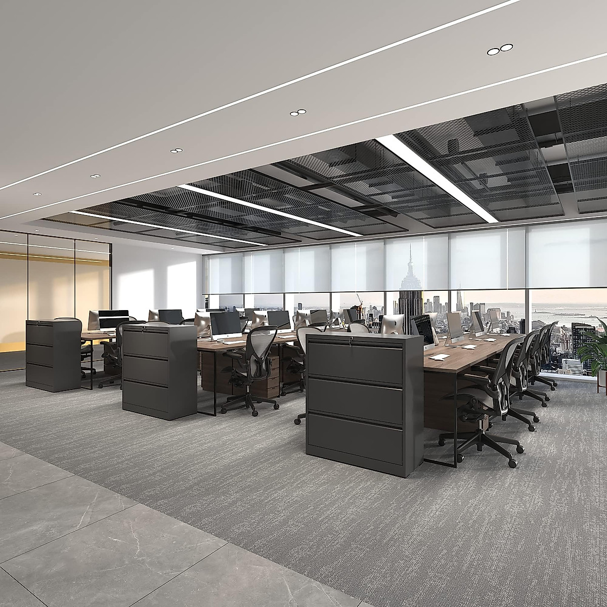 Yukimo Lateral File Cabinet with Lock, Metal File Cabinets for Home Office Legal/Letter A4 Size, File Cabinet with 3 Drawer Storage Cabinet, Black