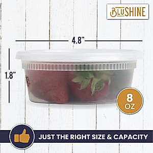 [40 Sets] 8 oz. Plastic Deli Food Storage Containers with Airtight Leak Proof Lids - Reusable - Microwave, Fridge, and Freezer Safe