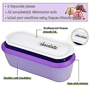 2 Pieces Ice Cream Storage Containers with Lids Set 2.5 Quarts Homemade Ice Cream Tubs, Reusable Cream Container with Non Slip Base Freezer Containers (Green and Purple)