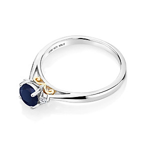 Gem Stone King 925 Sterling Silver and 10K Yellow Gold Blue Sapphire and White Lab Grown Diamond Engagement Ring For Women (0.64 Cttw, Gemstone September Birthstone, Available in size 5, 6, 7, 8, 9)