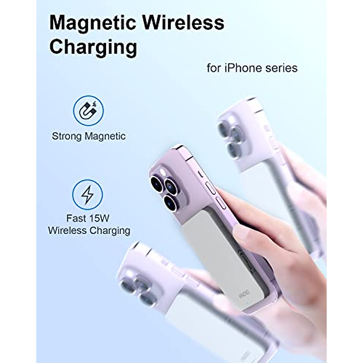 HINOVO Magnetic Power Bank 5000mAh Portable Charger iPhone Compatible for Magsafe 0.35” Battery Pack PD 20W & 15W Wireless Charger for iPhone 14/13/12 Series, Metal Design & Graphene Heat Dissipation