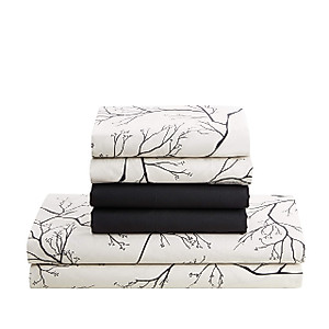 Nestl Printed Twin Sheet Set - 4 Piece Soft Deep Pocket Bed Sheets - 1 Fitted Sheet, 1 Flat Sheet, 1 Pillowcase and 1 Pillow Sham - Shrinkage and Fade Resistant (Twin, Branches)