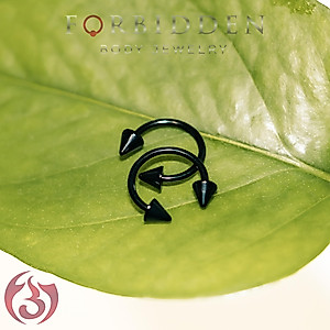 Forbidden Body Jewelry Set of 2 Rings: 16g 10mm Black IP Plated Surgical Steel Spiked Horseshoe Hoop Rings