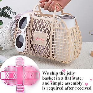 Flycalf Personalized Jelly Bags Beach Basket for Kids, Retro Style Summer Child Gifts Tote Purse Reusable Storage Custom Gift Plastic Baby Girl Women Birthday Party Wedding Flower Favors 1PC (No)