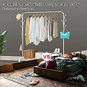 HILI Clothing Garment Rack with Wheels, Metal Clothes Stand Rack with Shoe Storage Rod, Sturdy Steel Frame Coat Rack for Indoor, Laundry, Bedroom(White)