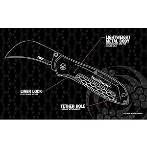 Southwire HBKND2 Edgeforce Hawk Bill Pocket Knife; 2.6" blade; D2 Steel; Stonewash Black Oxide Finish For Corrosion Resistance- Curved Blade For Pull Cuts And Splicing
