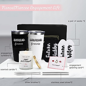 Engagement Gifts for Couples Women, Cool Wine Engaged Tumbler Gift Set Newly Presents for his and her him Fiance Fiancee Friend, Girlfriend Boyfriend Ideas with Straws, Socks, Candle & Greeting Card