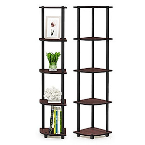 Furinno Turn-N-Tube 5-Tier Corner Shelves, 2-Pack, Dark Cherry/Black