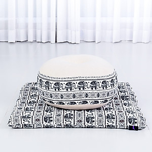 Leewadee Meditation Cushion Set – 1 Small Zafu Yoga Pillow and 1 Small Roll-Up Zabuton Mat Filled with Kapok, Black White