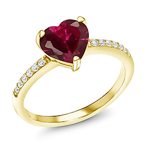 Gem Stone King 18K Yellow Gold Plated Silver Red Created Ruby Ring For Women (1.84 Cttw, Heart Shape 8MM, Gemstone Birthstone, Available In Size 5, 6, 7, 8, 9)