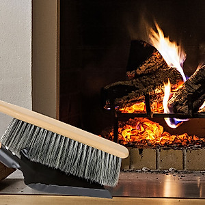 DIRBUY Coal Shovel and Hearth Brush Set, Fireplace Shovel and Brush Set for Ash, with Black Silicone Gloves, Heavy Duty Metal Fireplace Tools Set