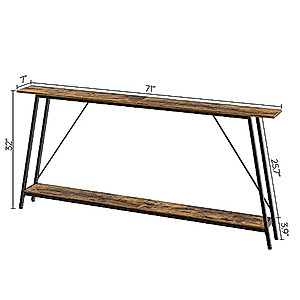 YATINEY 71" Console Table, Narrow Entryway Table, Extra Long Sofa Tables, Industrial Hallway Table for Entryway, 2-Layer Console Sofa Table Behind Couch, Rustic Brown and Black CT18BR
