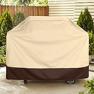 Arcedo BBQ Grill Cover, Heavy Duty 55 Inch Waterproof Gas Grill Cover for Weber Charbroil Nexgrill Brinkmann Grills and More, UV Resistant Outdoor 3-4 Burner Barbecue Cover with Air Vents, Beige&Brown