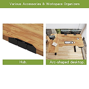 Radlove Dual Motors Height Adjustable 59'' L Shaped Electric Standing Desk with Curved Design Stand Up Table 4 Memory Keys, Computer Desk Splice Board Home Office Desk,Light Brown Top