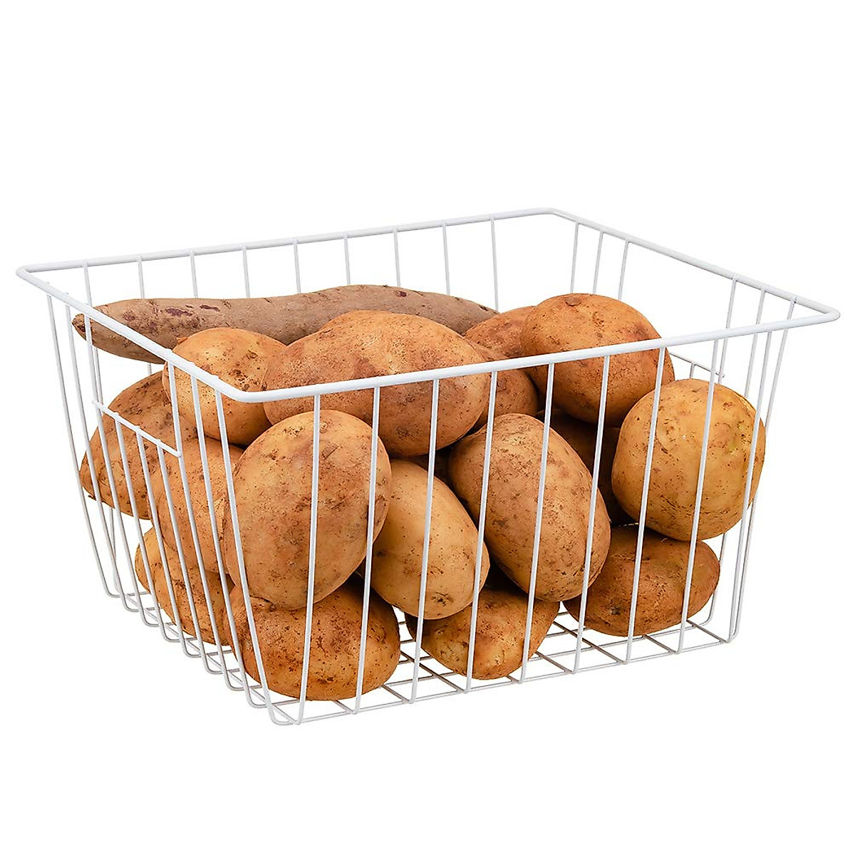 Freezer Basket Organizer, Refrigerator Metal Wire Storage Divider, Household Container Bins with Handles for Kitchen, Pantry, Cabinet, Closets - Pearl White (6, 11in x 10in x 5.5in)