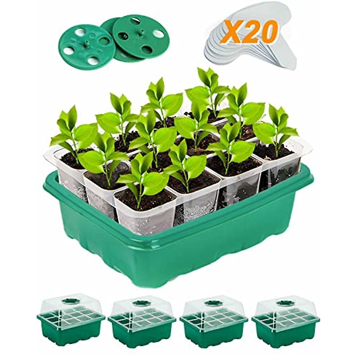 DOMMIA Seed Starter Tray, Reusable Seed Starter Kit with Adjustable Humidity Dome, Transparent Vegetable Propagator Trays, Space-Saving Mini Agriculture Plant Germination Equipment for Seeds Growing