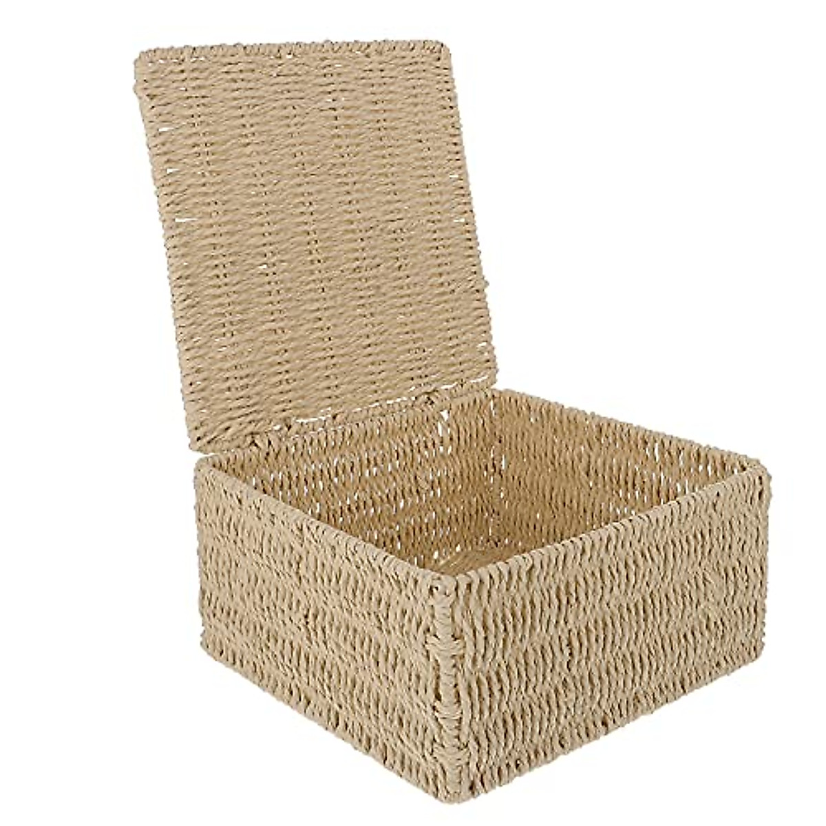 Cabilock 3pcs Drawer Bedroom Wicker Handwoven Vanity Bin Small Organizer Rattan Table Lid Gift Fruit Bathroom Laundry Bread Decorative Square Organizing Straw Flower Paper with Storage