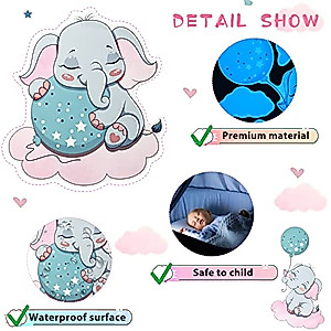 Glow in The Dark Elephant Wall Decals Stickers Dream Big Little One Pink Moon Grey Stars Wall Decal for Girls Bedroom Kids Nursery Room Living Room Bedroom Home Decor