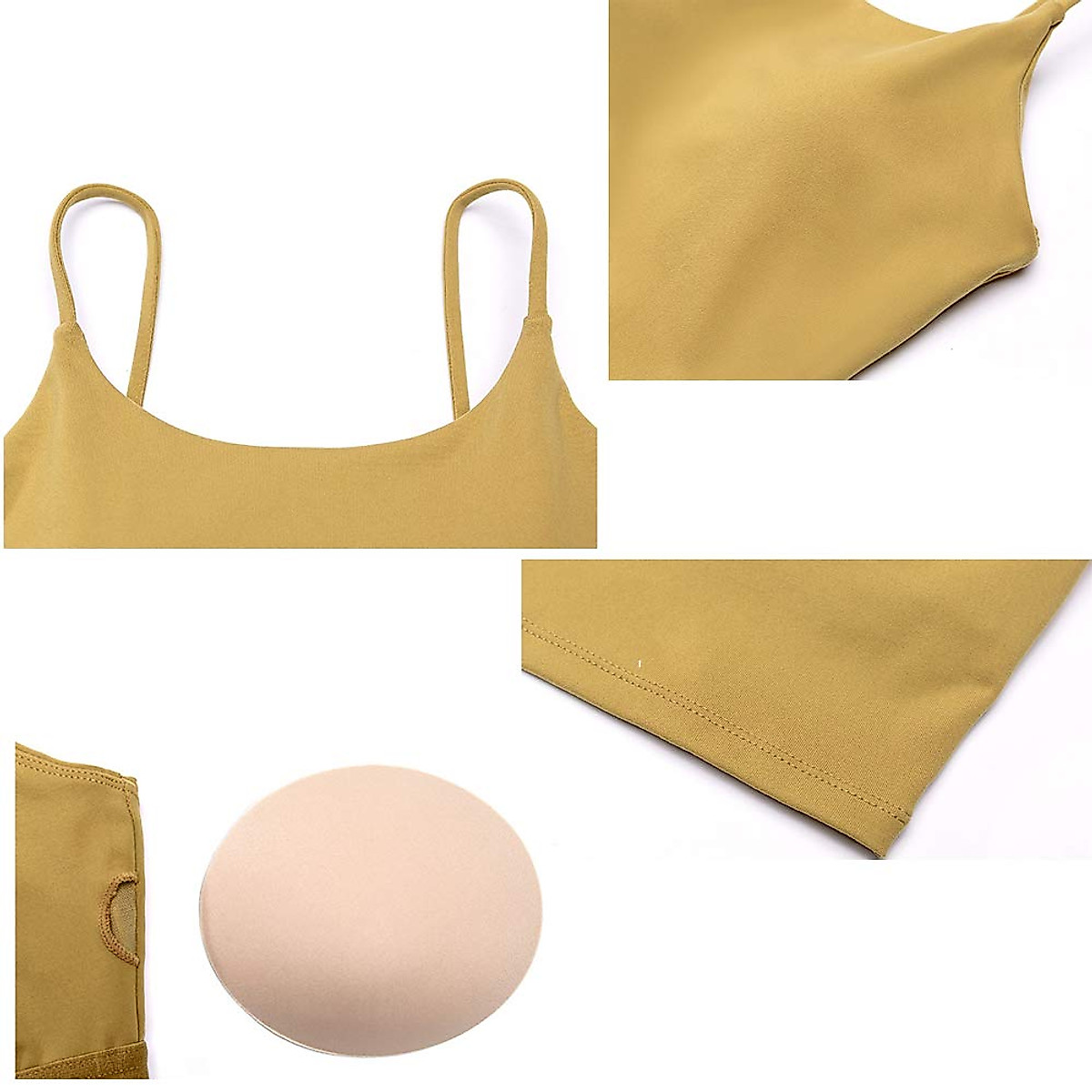 Women's Yoga Tank with Built in Bra,Padded Sports Bra, Crop Tank Tops Wireless Cami Shirt Fitness Yoga Workout Running Bean Green L