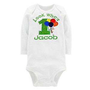 Fantasy Kids Designs First Birthday Boy Outfit Balloons Bodysuit Personalized with Baby Custom Name (Lime Green, 24 Months)