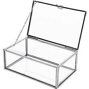 HighFree Silver Vintage Glass Lidded Box, Decorative Jewelry Keepsake Display Organizer, Clear Rectangle Box, Rings Bracelet Golden Organizer for Wedding Birthday Party (Small-Silver)