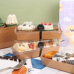 60 Sets Roll Cake Box with Lid Swiss Roll Containers Sushi Box Sandwich Craft Paper Box Plastic Charcuterie Takeout Box for Muffin Pastry Hot Dog Sandwich Cupcakes with 60 Seal Stickers (Rectangle)