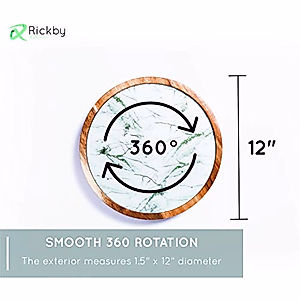 12" Acacia Wood Lazy Susan Turntable for Table Top With Removable Marble Texture Glass Plate for Dining Table Turntable Wooden Lazy Susan for Countertop