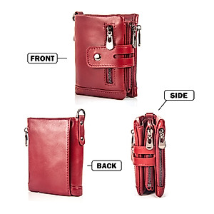 Small Wallet for Women, Rfid Blocking Leather Bifold Zipper Pocket Card Holder Western Vintage Clutch with Chain