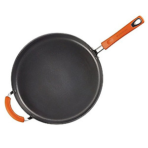 Rachael Ray Brights Hard-Anodized Nonstick Cookware Set with Glass Lids, 14-Piece & Brights Hard Anodized Nonstick Frying Pan/Fry Pan/Hard Anodized Skillet with Helper Handle - 14 Inch, Gray