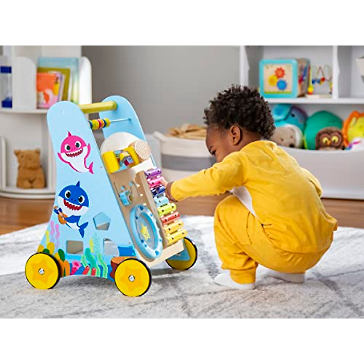 Baby Shark Toys Wooden Baby Walker - Baby Walkers for Girls and Boys - First 1st Birthday Gifts for Toddlers | Walker for Baby Girl Boy Learning to Walk Activity Center, by Pidoko Kids