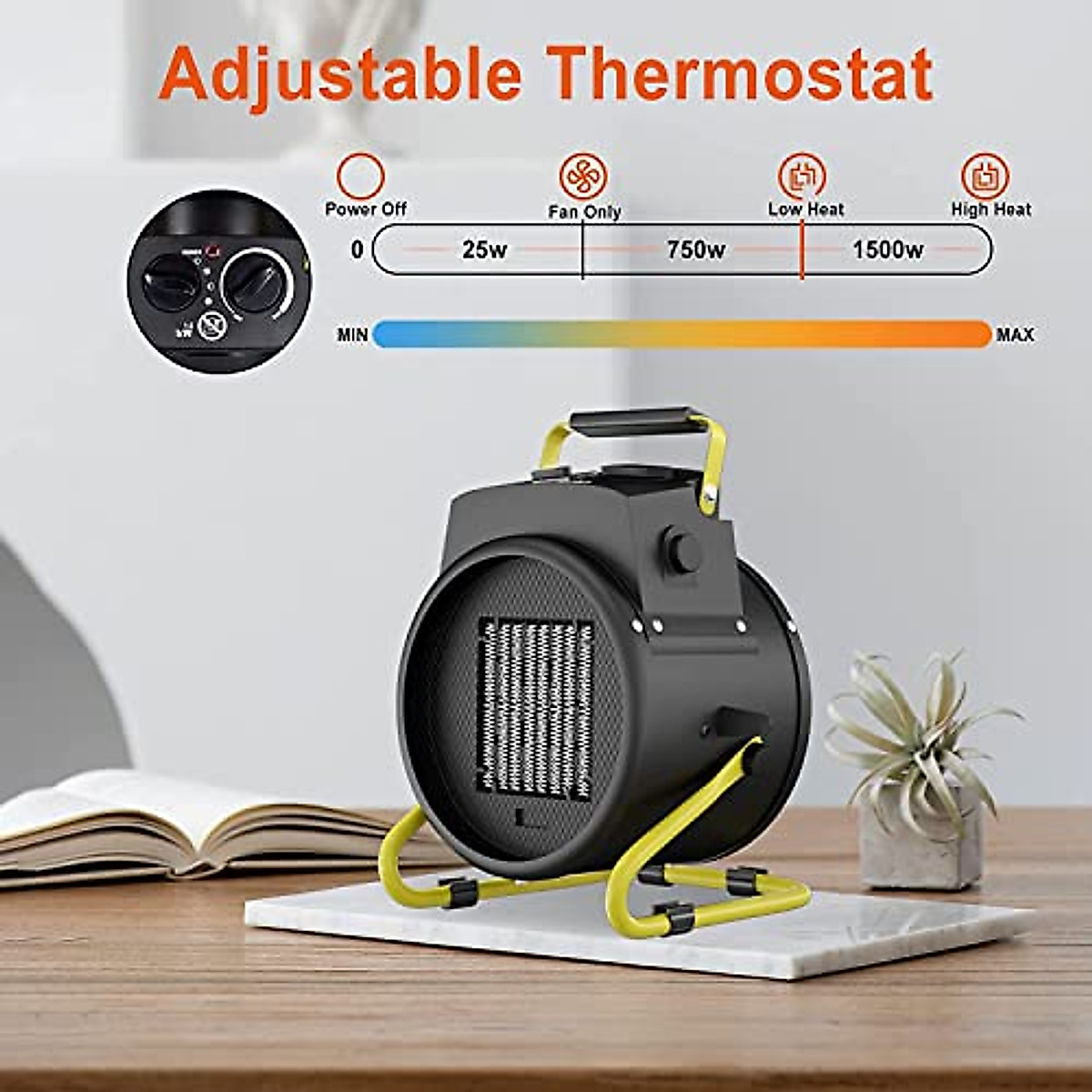 Outdoor Patio Heater, Portable Electric Garage Heaters with Thermostat, 3S Fast Heating, Super Long Cord, 3 Modes, Small Fan Heaters for Greenhouse, Indoor, Office, Outside, Tent, Outdoor Space Heater