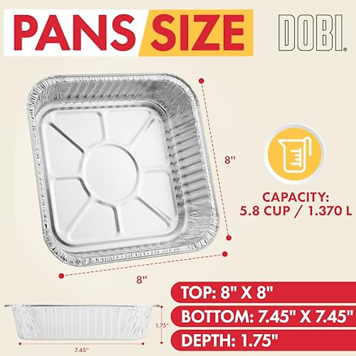 DOBI 8x8 Aluminum Pans (30 Pack) - Disposable 8 Inch Square Foil Baking Pans. Durable Standard-Size Tins for Cakes, Brownies and Casseroles