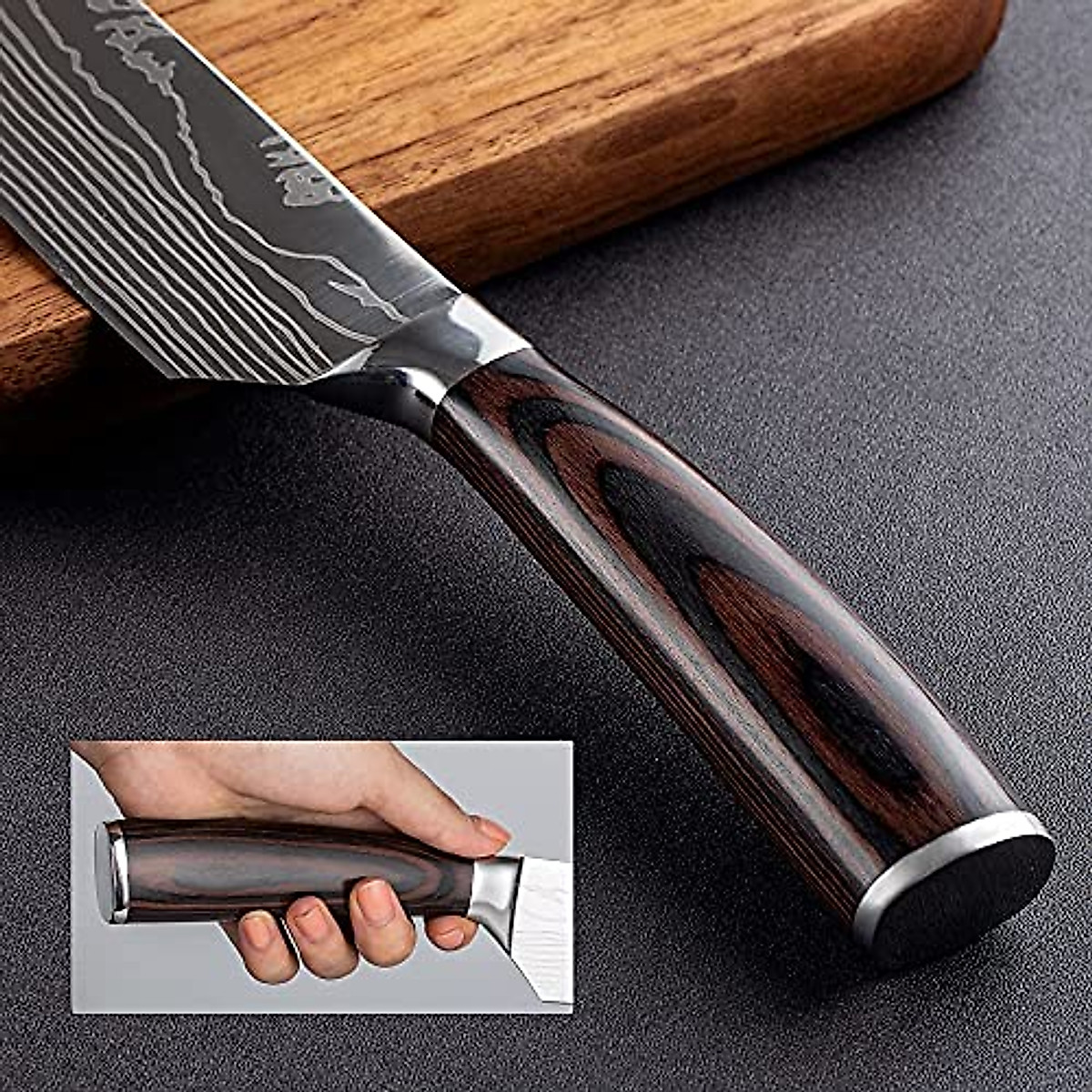Chef Knife-GADODO Kitchen Knife, German high carbon stainless steel 8-inch paring knife chef knife, ergonomic simulation painted textured wooden handle, super sharp