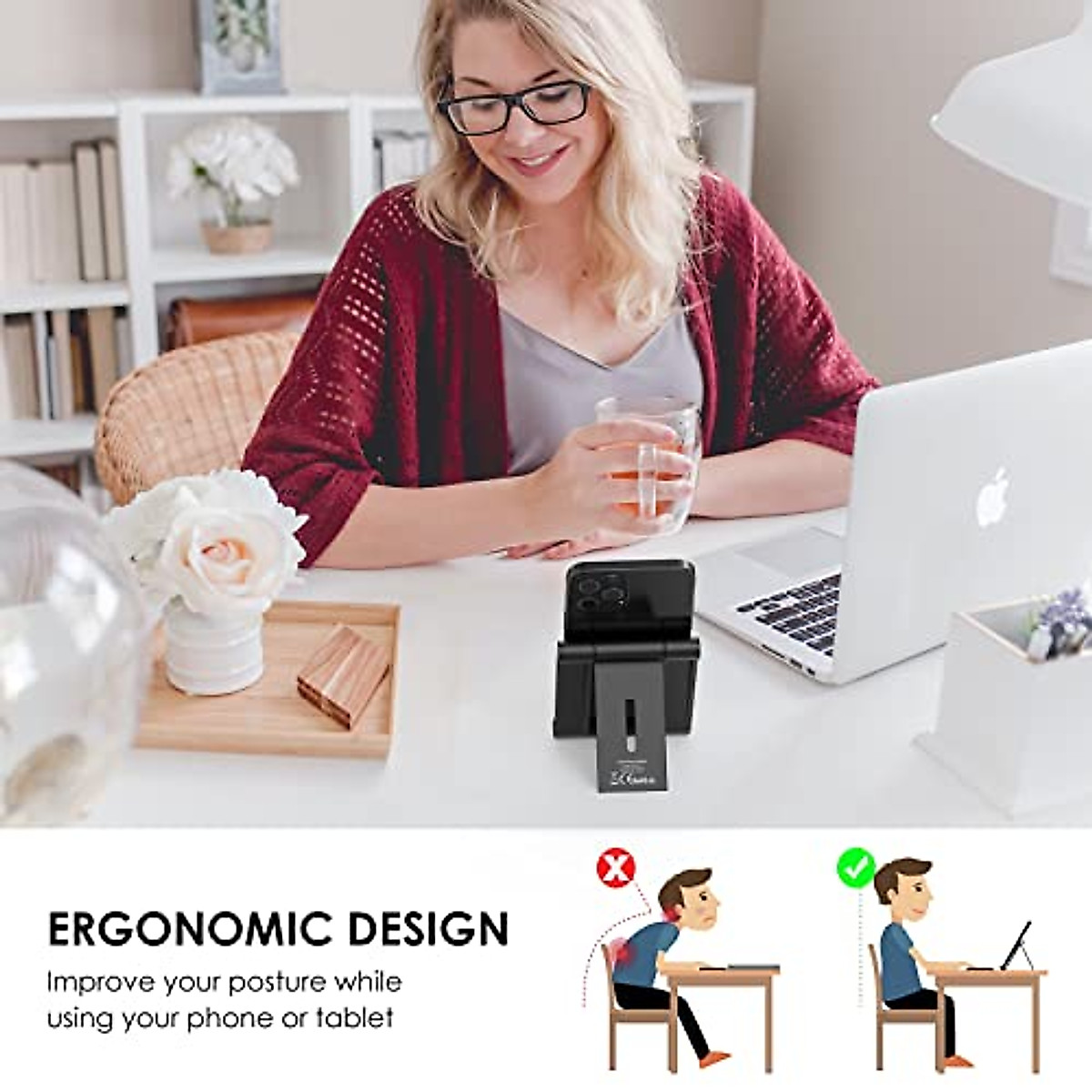 Minthouz Cell Phone Stand for Desk - 2 Pack Phone Holder Compatible with iPhone 14 13 12 Pro Max Mini 11 Xr 8 Plus SE, iPad Mini, Switch, Android Smartphone, Tablets