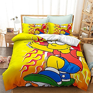 JewosS Simpsons 3 Piece Bedding Set Printed Duvet Cover Set Printed Bed Comforter Cover Quilt Covers with Pillowcases for Your Own Bedroom No Quilt(Queen), Style1