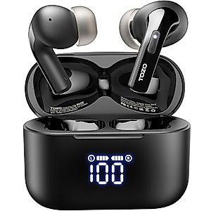 TOZO T20 Wireless Earbuds Bluetooth Headphones 48.5 Hrs Playtime, IPX8 Waterproof, Dual Mic Call Noise Cancelling with Wireless Charging Case Black