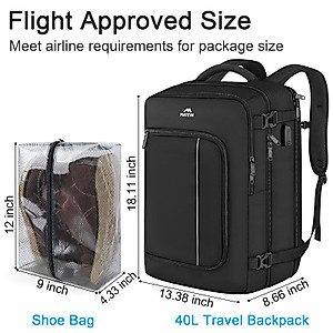 MATEIN Travel Backpack Airline Approved, Underseat Carry on Backpack for Men & Women, 40L Large Backpack with 17 inch Laptop Compartment & Shoe Bag for Airplane Flight Luggage Personal Item, Black