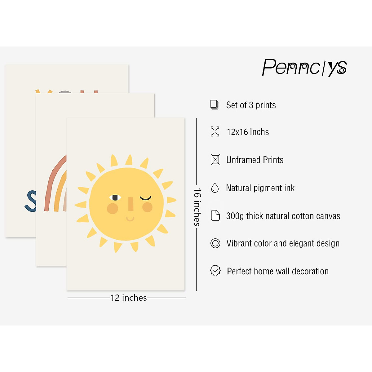 You Are My Sunshine Wall Art 3 Piece Boho Nursery Wall Art Rainbow Art Wall Decor Nursery Art Prints for Kids Room Nursery Pictures for Baby Girls Room Decor 12x16 Inch Unframed