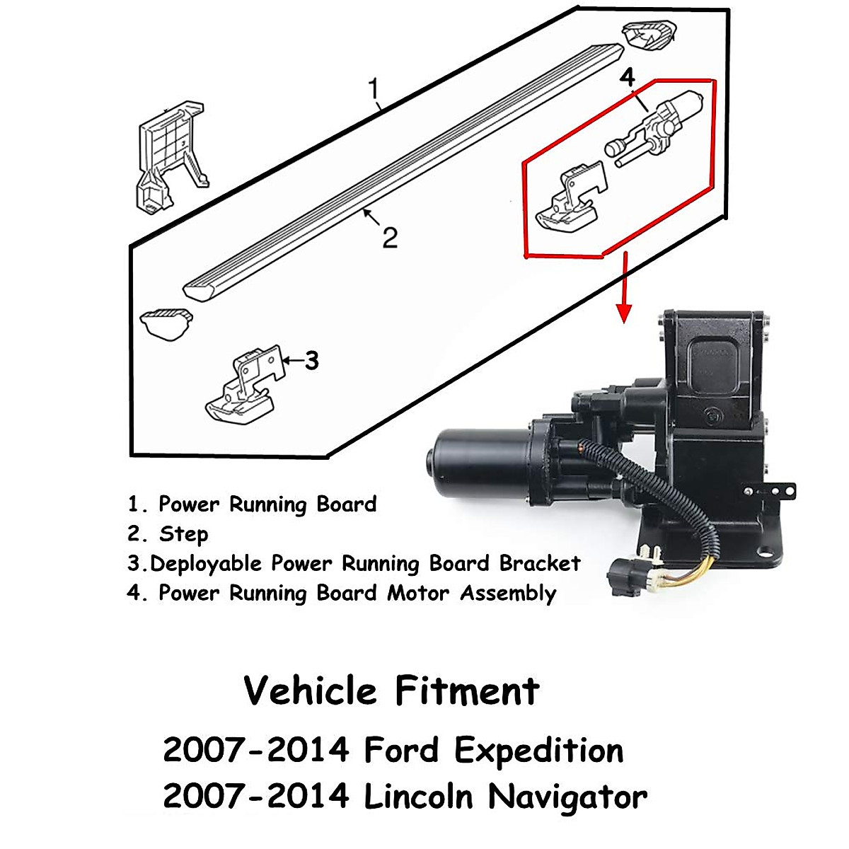 Part# 747-900 Front Left Driver Side Power Running Board Assembly Motor & Bracket for 2007-2014 Ford Expedition Lincoln Navigator 9L7Z16A507A