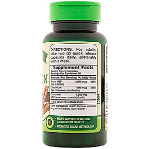 Ceylon Cinnamon Capsules | 2500mg | 60 Count | Vegetarian, Non-GMO & Gluten Free Supplement | Plus Chromium and Biotin | by Nature's Truth
