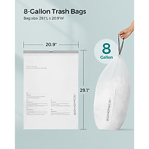 SONGMICS Drawstring Trash Bags, 8 Gallon Garbage Bags for 8-Gallon or 16-Gallon Dual Trash Cans, Trash Liners, Custom-Fit, Liner Code 30A, 2 Rolls, 90 Count, Watertight, Kitchen, White UKRB30A02