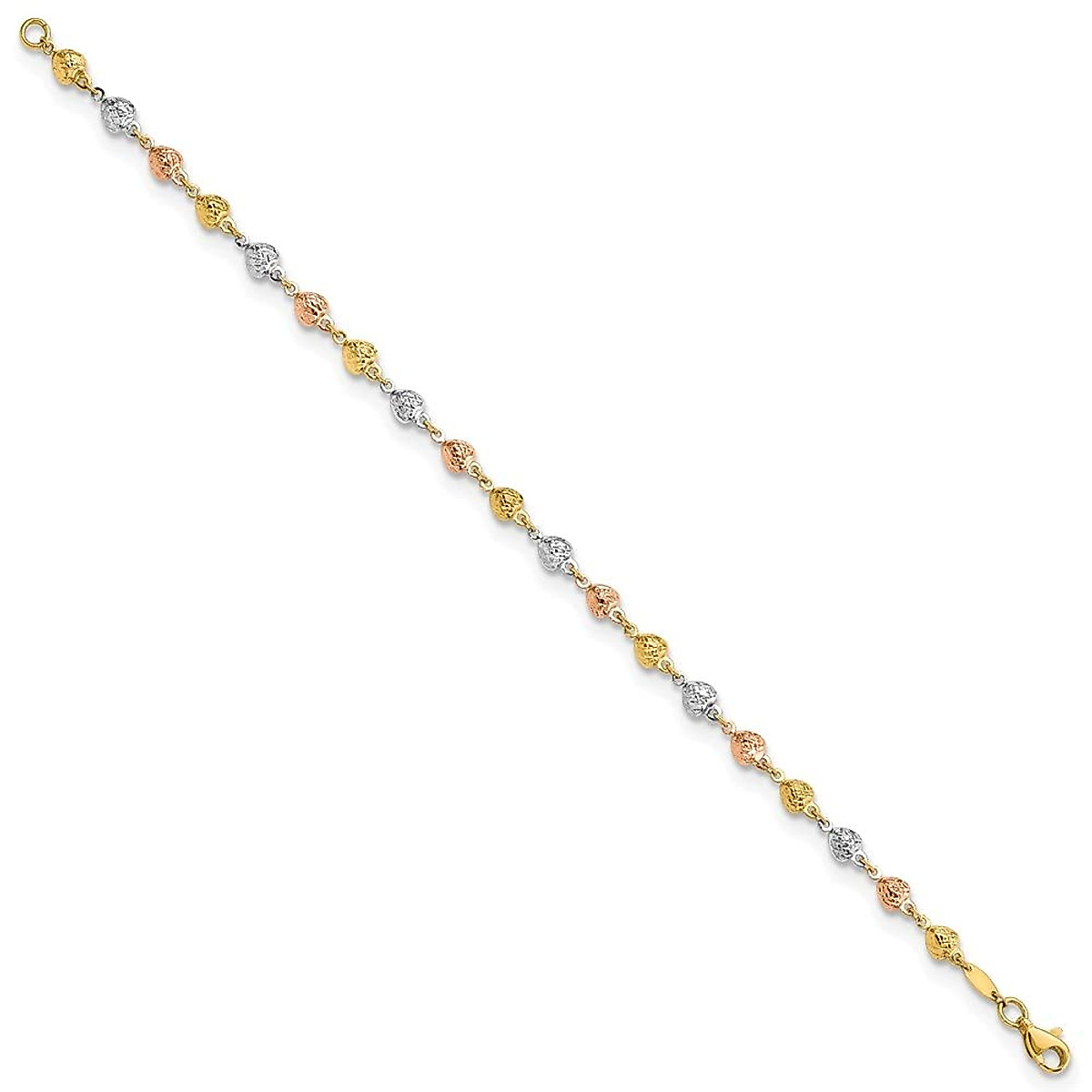 Auriga Fine Jewelry 14K Tri-Color Gold Polished Diamond-Cut Hearts Bracelet 7.5"