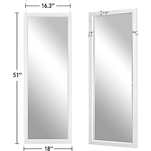 PexFix Door Mirror Full Length 51"x18" Over The Door Rectangle Sleek White Frame Space Saving Floor Mirror Dressing Hanging Wall Mounted Mirror (US-MHJ002-WH+USAM019)