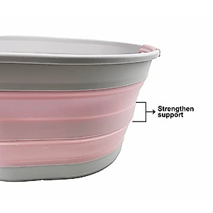 SAMMART 23L (6 Gallons) Collapsible Plastic Laundry Basket - Oval Tub - Foldable Storage Container/Organizer -Portable Washing Tub -Space Saving Laundry Hamper (Grey/Pale Pink)