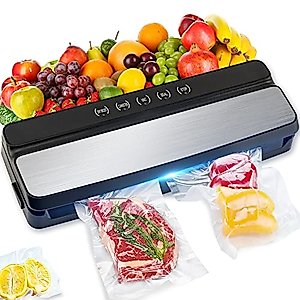 Sumajuc Vacuum Sealer for Food Saving - Vac Packing Machine with Dry & Moist Mode for Food Preservation and Storage with 10 Vacuum Seal Bags (Black)