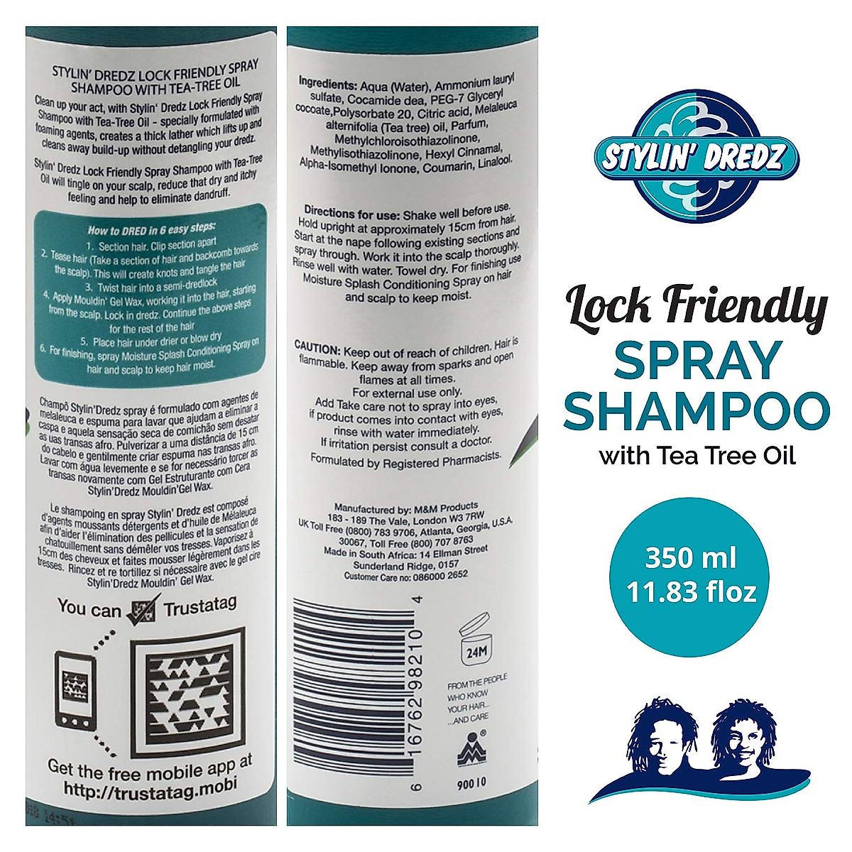 Stylin Dredz Spray Shampoo - Dreadlock Shampoo - Residue Free with Tea Tree Oil - 350 ml Single