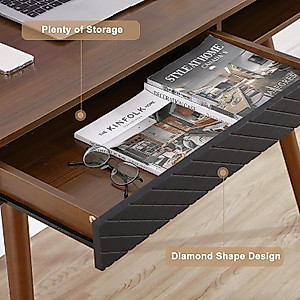 GAOMON Modern Home Office Writing Desk, 42 Inch Computer Table Desk with Drawers, Simple Mid Century Modern Desk, Walnut